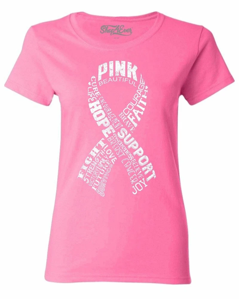 Hot Trending T-Shirt With Pink Ribbon Montage Wht Breast Cancer Support ...