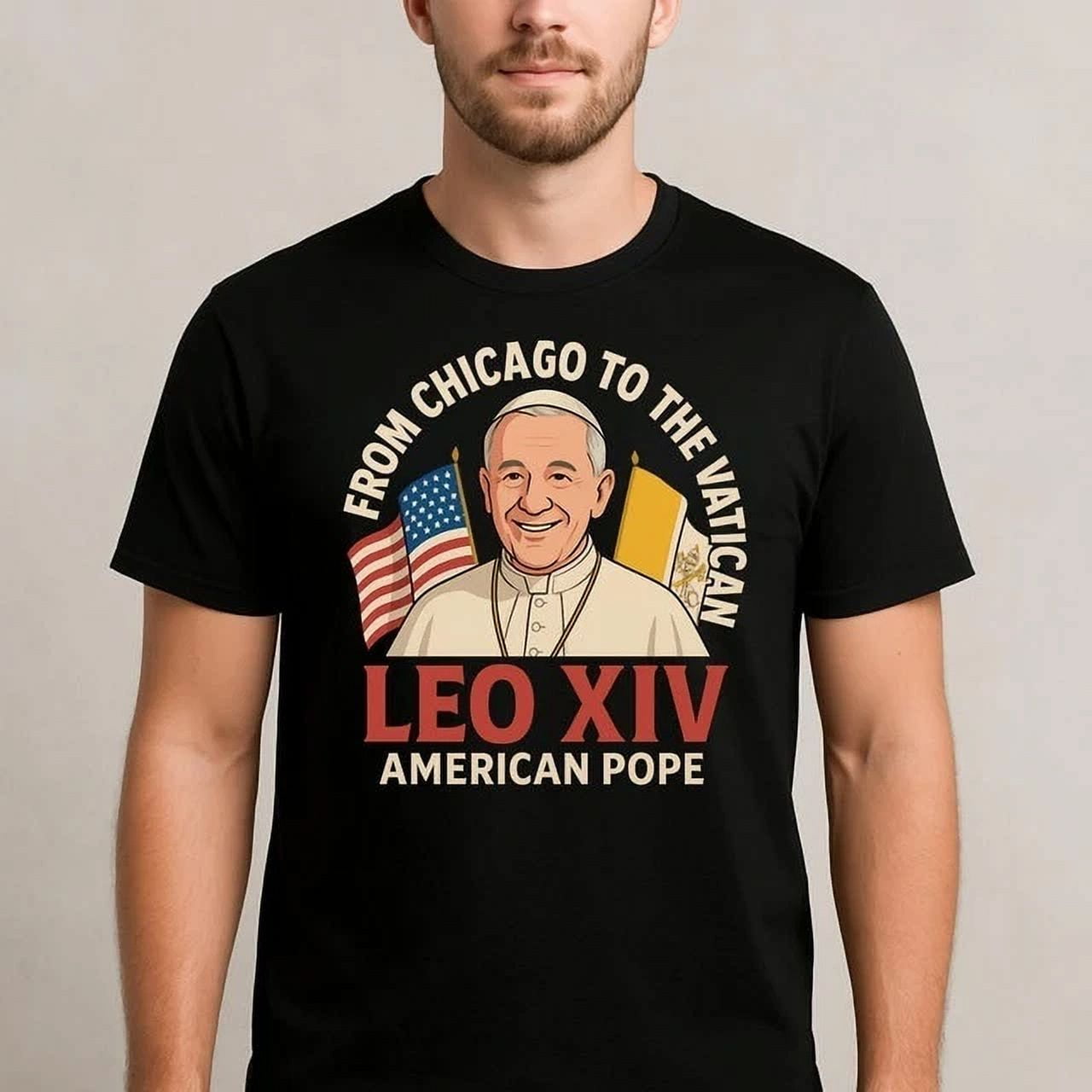 Hot Trending T-Shirt With Pope Leo, Pope Leo Xiv, First American Pope Tee, Catholic Gift, Design ...