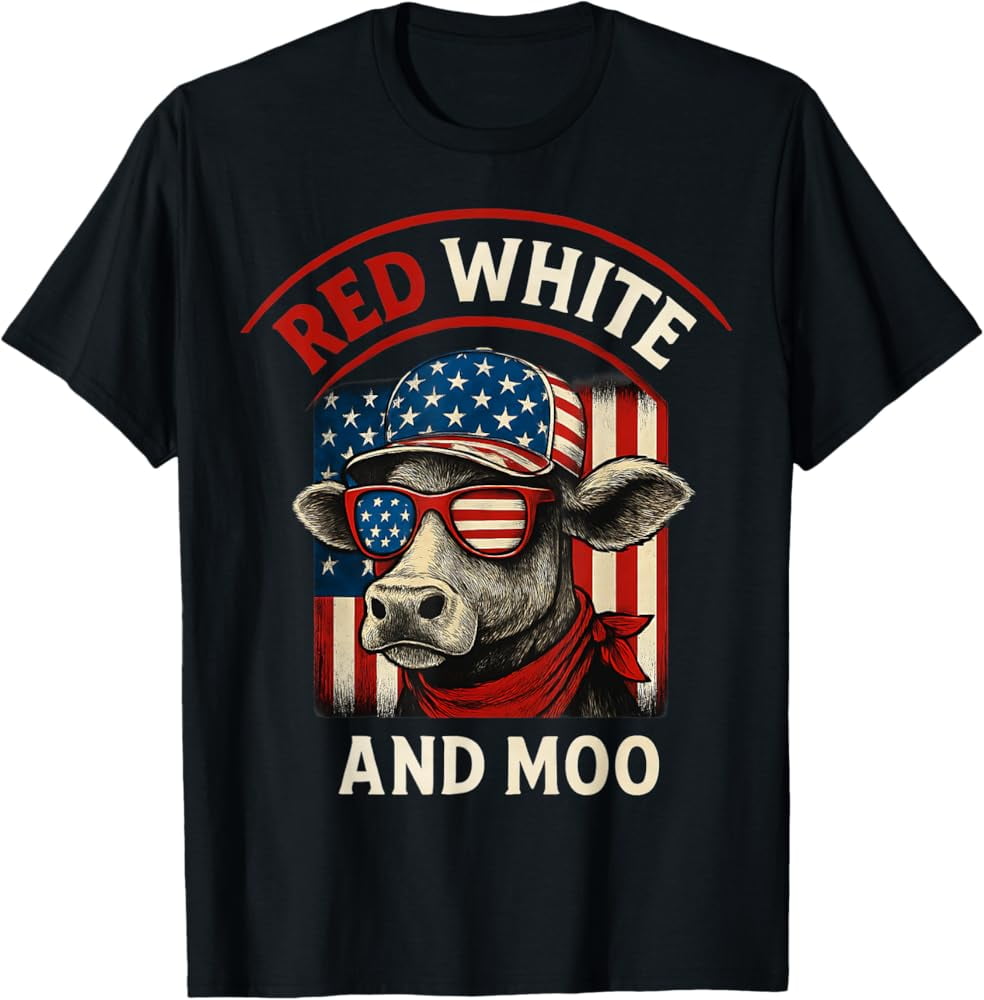 Hot Trending T-Shirt With Red & White And Moo Flag Usa 4Th Of July ...
