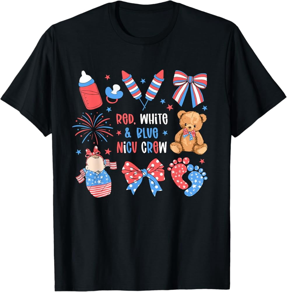 Hot Trending T-Shirt With Red White Blue Nicu Nurse Crew Patriotic 4Th ...