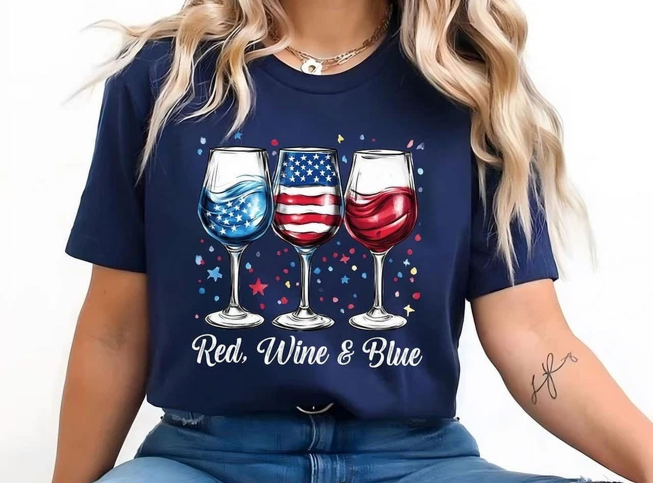 Hot Trending T-Shirt With Red Wine And Blue Shirt, 4Th Of July Wine ...