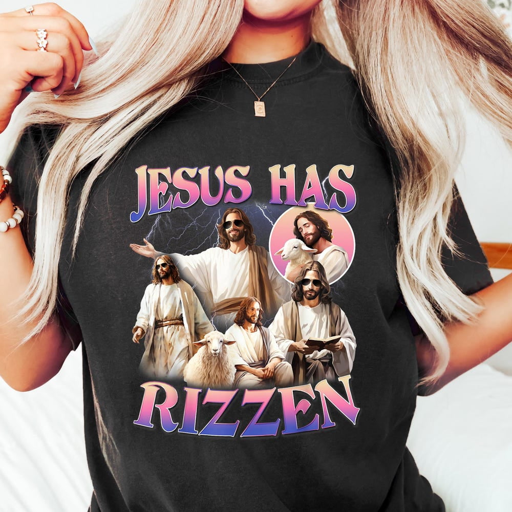 Hot Trending T-Shirt With Retro Jesus Has Rizzen, Bible Verse , He Is Risen, Christian Woman ...