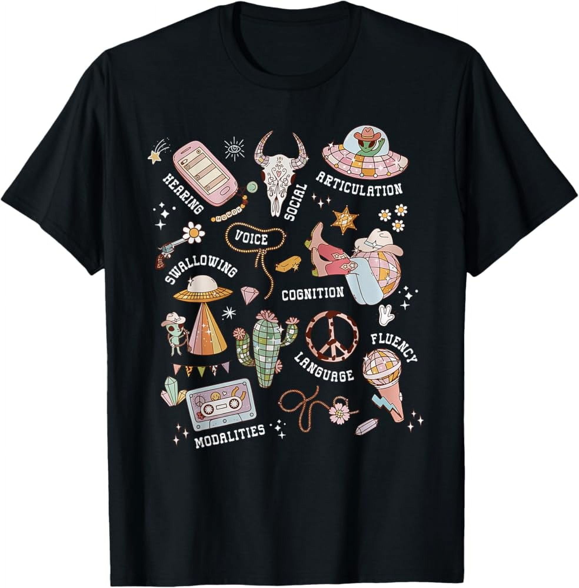 Hot Trending T-Shirt With Retro Slp Western Cowgirl Space Speech Therapy Ufo Slp Design Preview ...