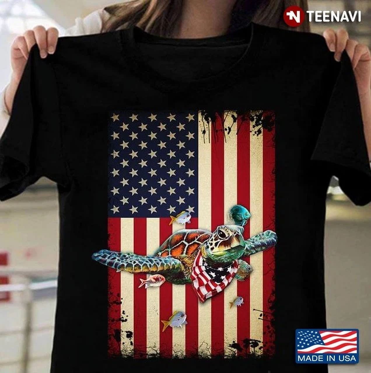 Hot Trending T-Shirt With Sea Turtle Fishes American Flag Happy ...