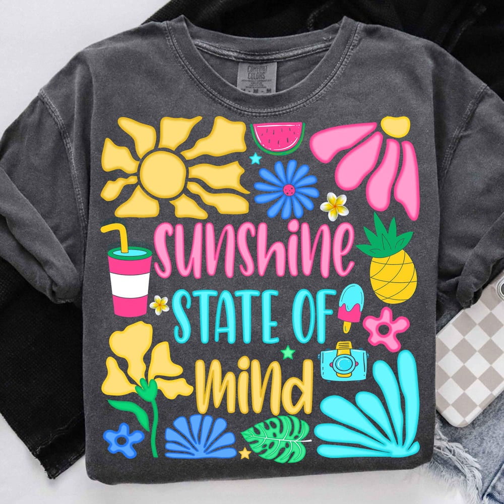 Hot Trending T-Shirt With Sunshine State Of Mind, Retro Flowers Summer, Beach, Boho Summer ...