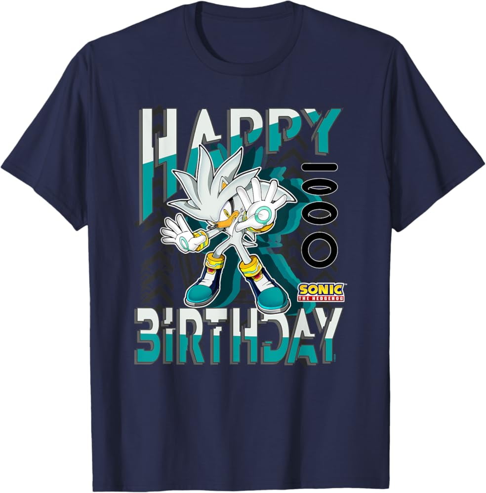 Hot Trending T-Shirt With The Hedgehog Happy Birthday Silver Grid Chest ...