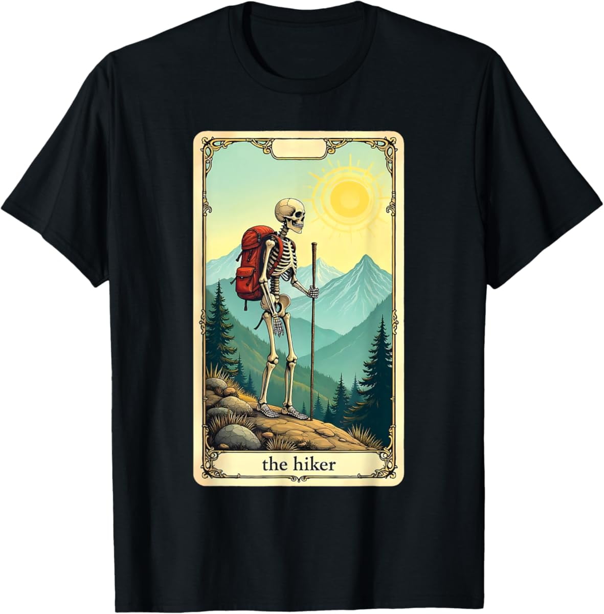 Hot Trending T-Shirt With The Hiker Tarot Card Skeleton Mountain Hiking ...