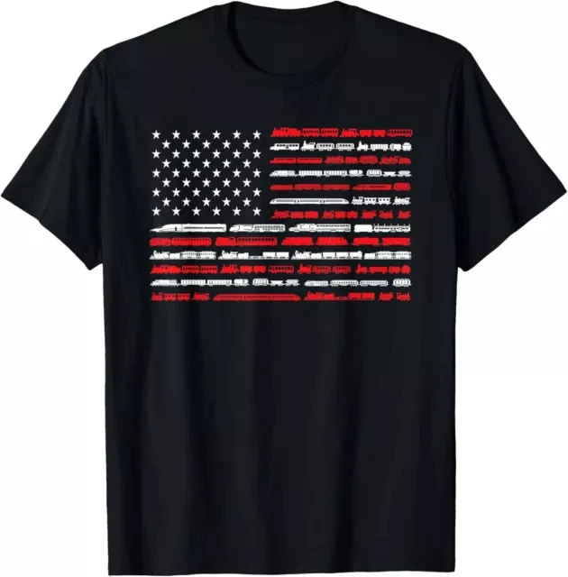 Hot Trending T-Shirt With Train Railroad American Flag Vintage ...