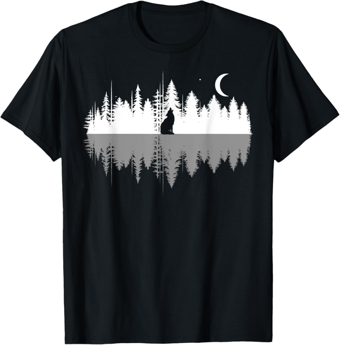 Hot Trending T-Shirt With Trees Reflection Wolf Howling At Full Moon ...