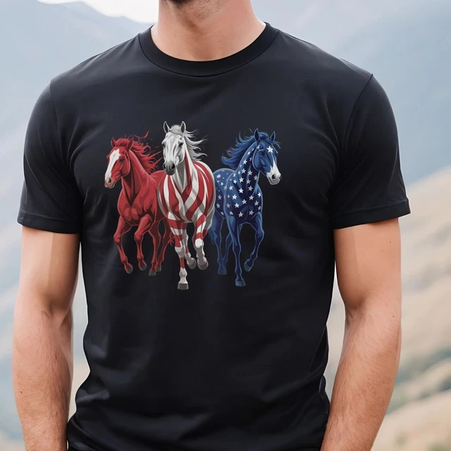 Hot Trending T-Shirt With Usa Patriotic Horse Shirt Gildan – Red White ...