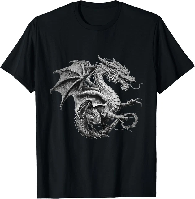 Hot Trending T-Shirt With Vintage Dragon Art Silver Dragon Design T ...
