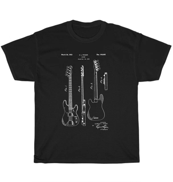 Hot Trending T-Shirt With Vintage Patent Print 1953 Bass Guitar Player ...