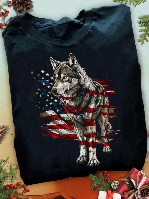 Hot Trending T-Shirt With Wolf Ouit Patriotic Wolves 4Th Of July Usa ...