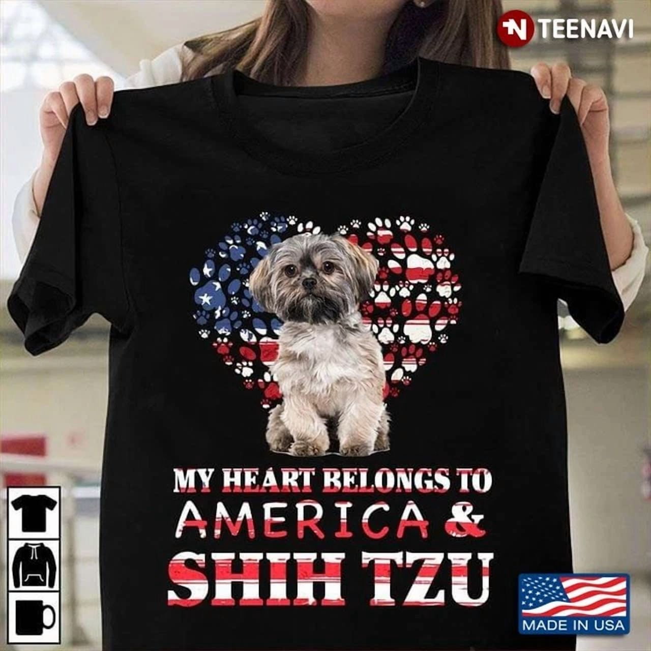 Hot Trending Tee With 4Th Of July My Heart Belongs To America And Shih ...