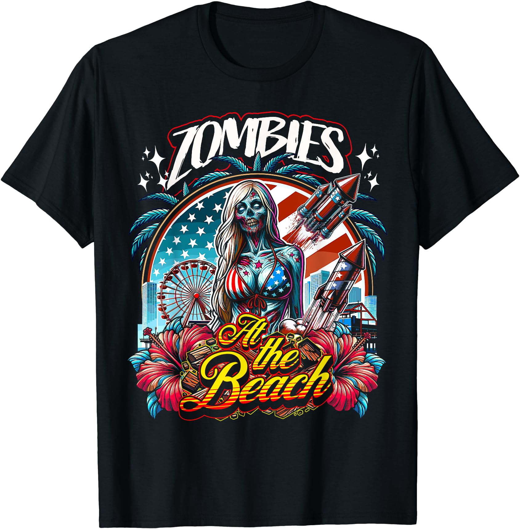 Hot Trending Tee With 4Th Of July Zombies At The Beach - Retro Bikini Zombie Girl Unisex S-5Xl T ...