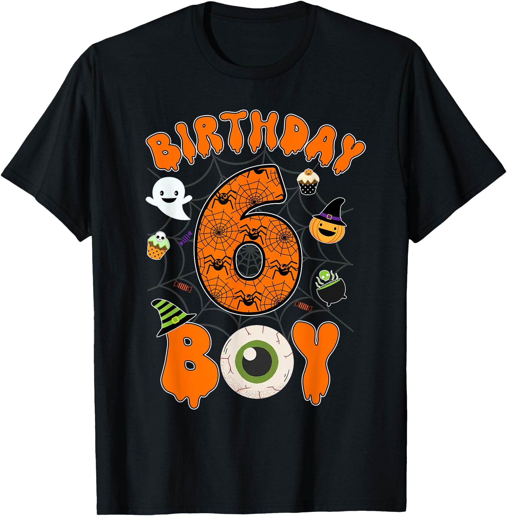 Hot Trending Tee With 6Th Birthday Halowen Spider Theme Party 6 Year ...
