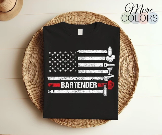 Hot Trending Tee With American Flag Cocktail Shaker Bartender T-Shirt ...