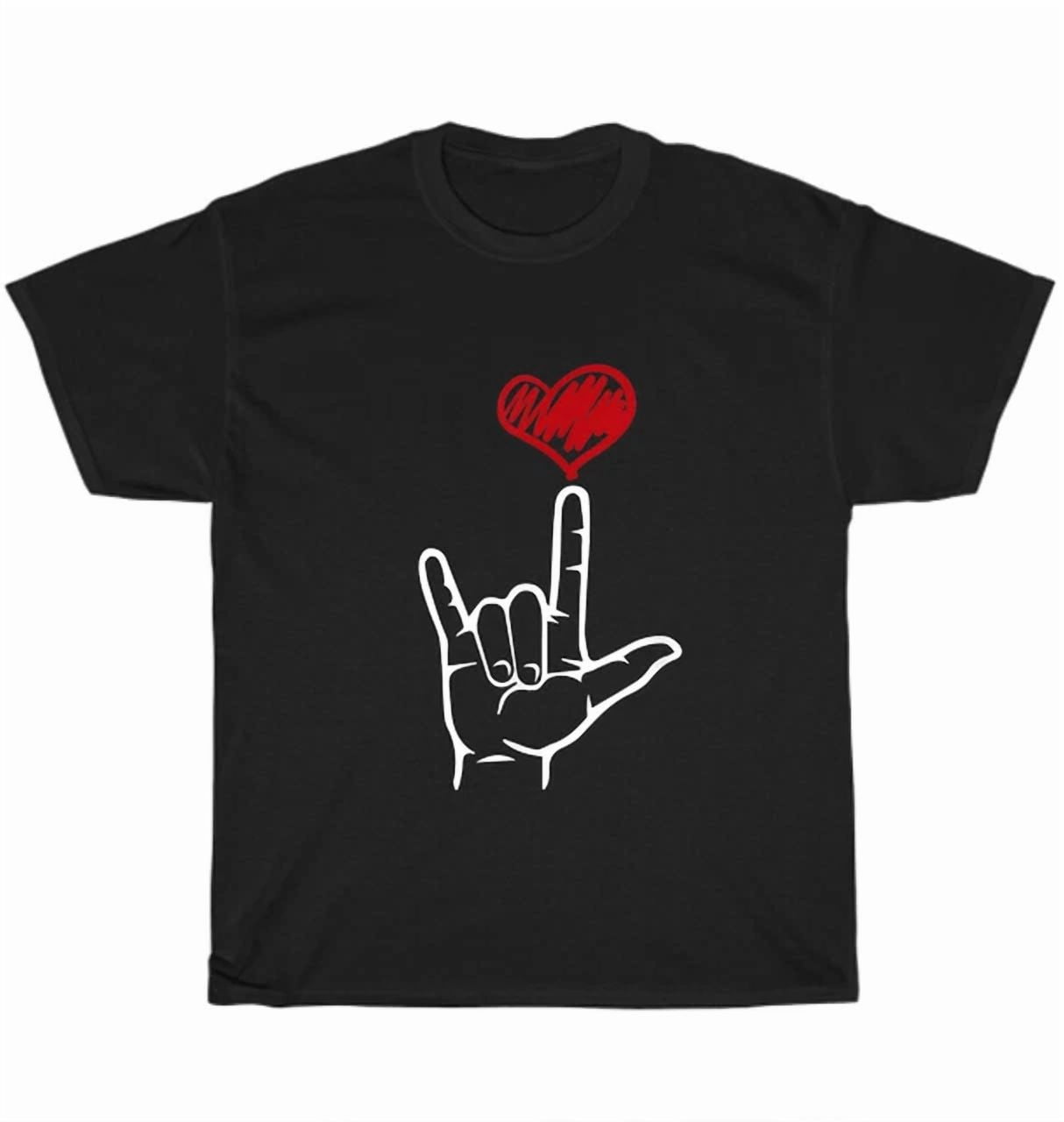 Hot Trending Tee With Asl I Love You Hand Heart American Sign Language ...