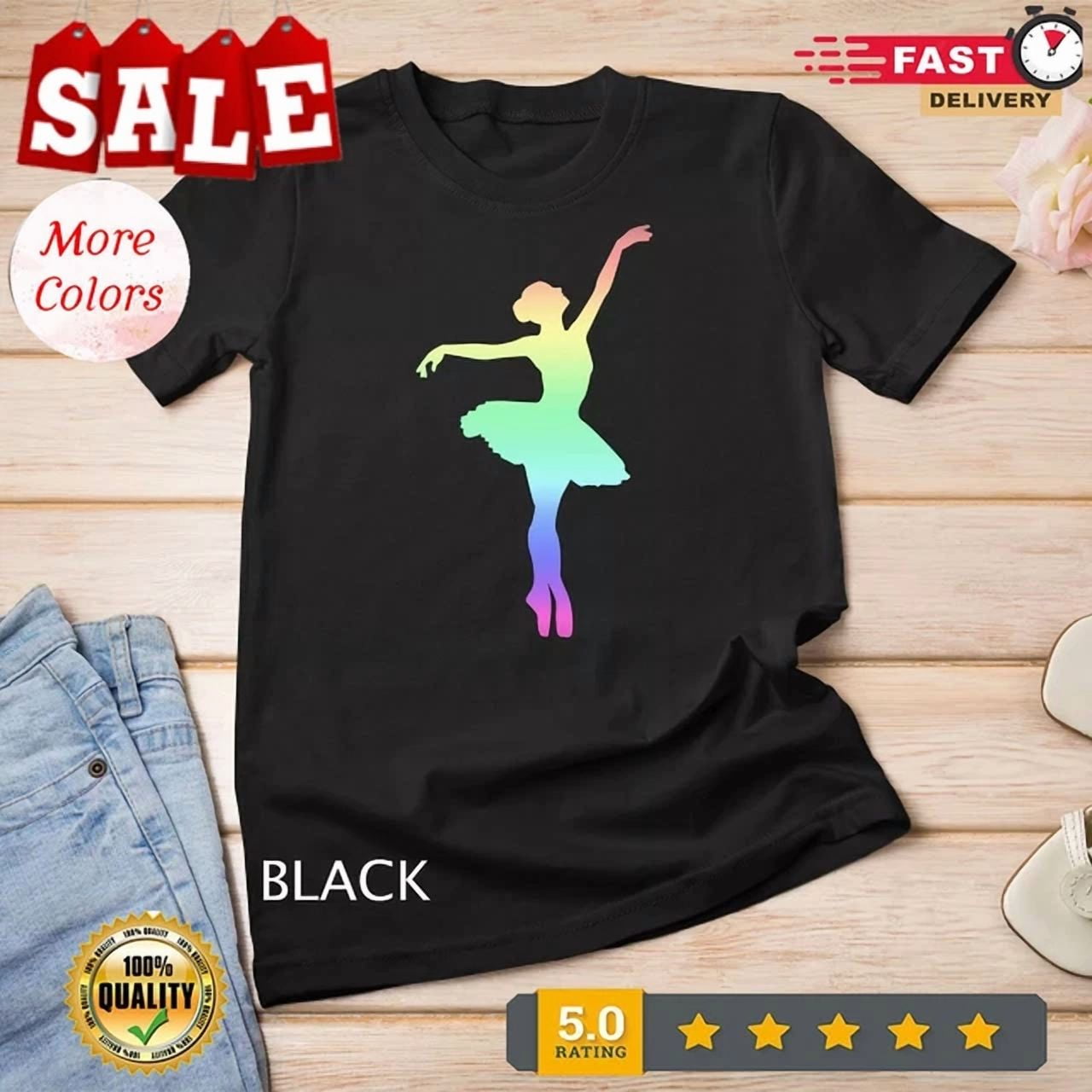 Hot Trending Tee With Ballerina Rainbow, Ballet Shoes, Ballet Dancer ...