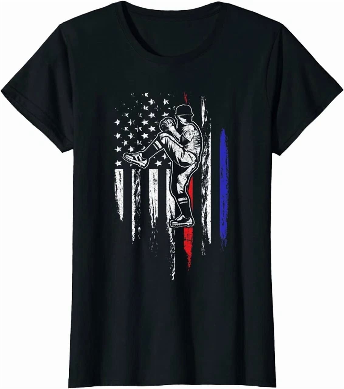 Hot Trending Tee With Baseball American Flag Pitcher Usa Pitching Ball ...