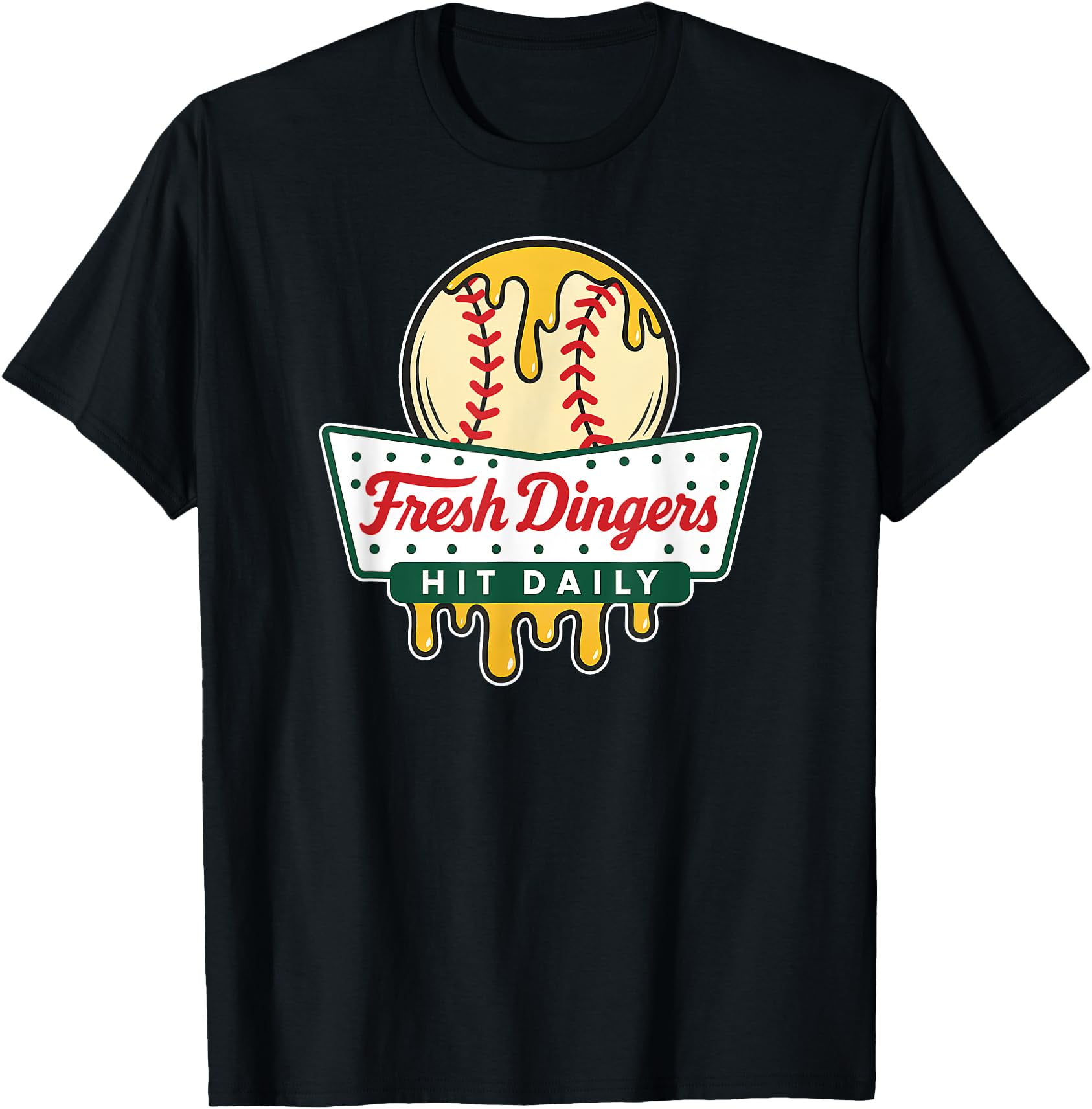 Hot Trending Tee With Baseball Fresh Dingers Funny Logo Ball Dripping ...