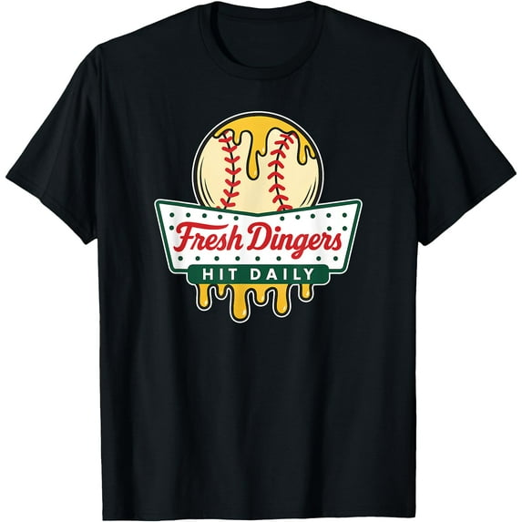 Hot Trending Tee With Baseball Fresh Dingers Funny Logo Ball Dripping ...