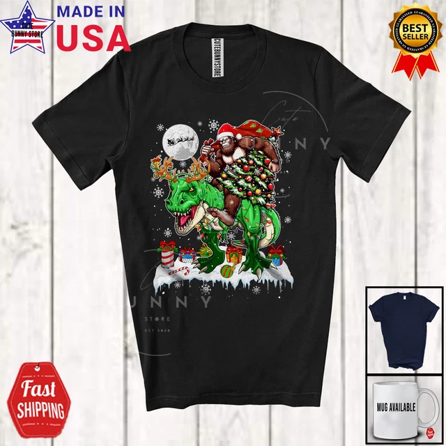 Hot Trending Tee With Bigfoot Stole Tree; Snow Bigfoot Riding T-Rex ...