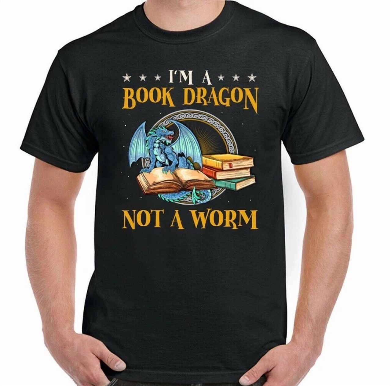 Hot Trending Tee With Book Dragon T-Shirt Worm Reading Book English ...