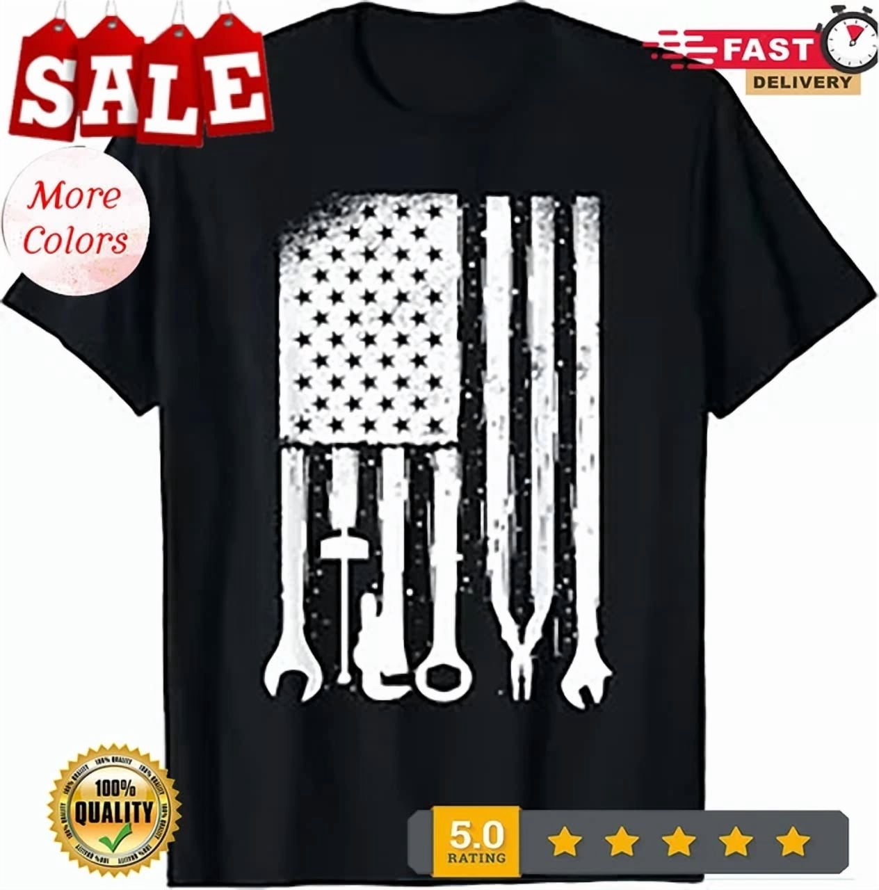 Hot Trending Tee With Car Mechanic Mechanical Us Flag Repair Car ...