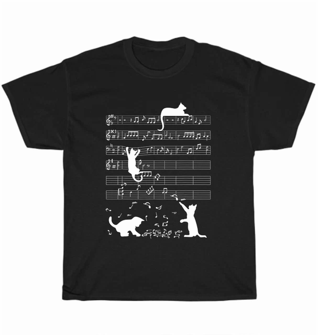 Hot Trending Tee With Cat Playing Music Note Clef Musician Art Cats ...