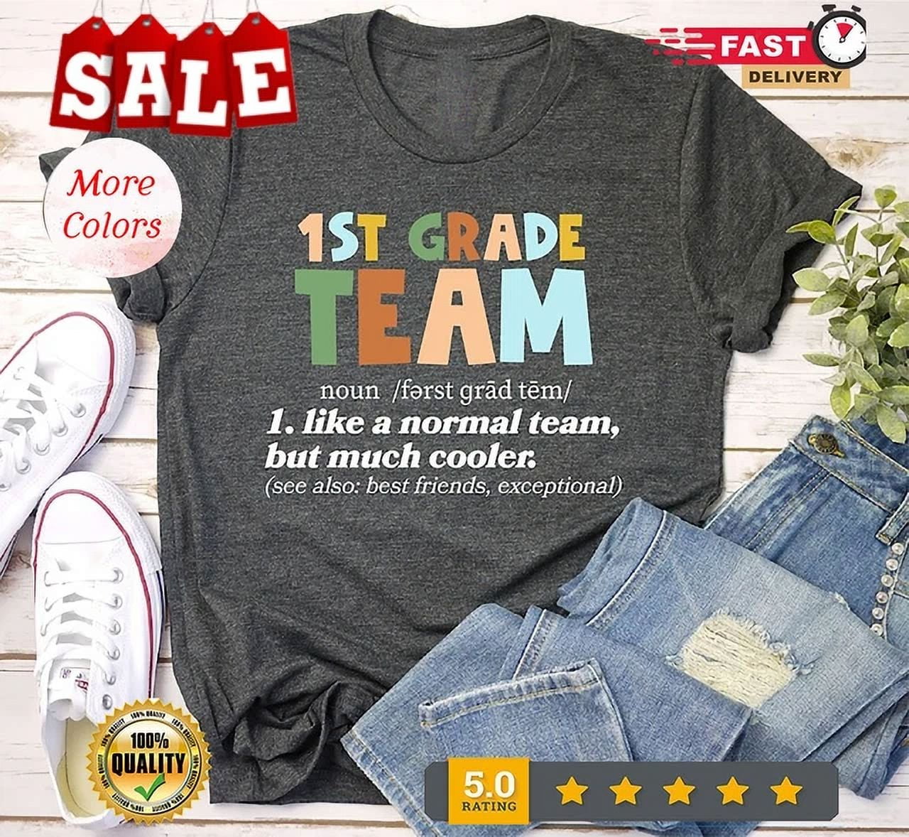 Hot Trending Tee With First Grade Teacher Shirt, First Grade Crew Tee ...
