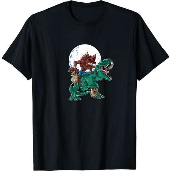 Hot Trending Tee With Funny Werewolf Riding A T Rex Dinosaur Unisex S ...