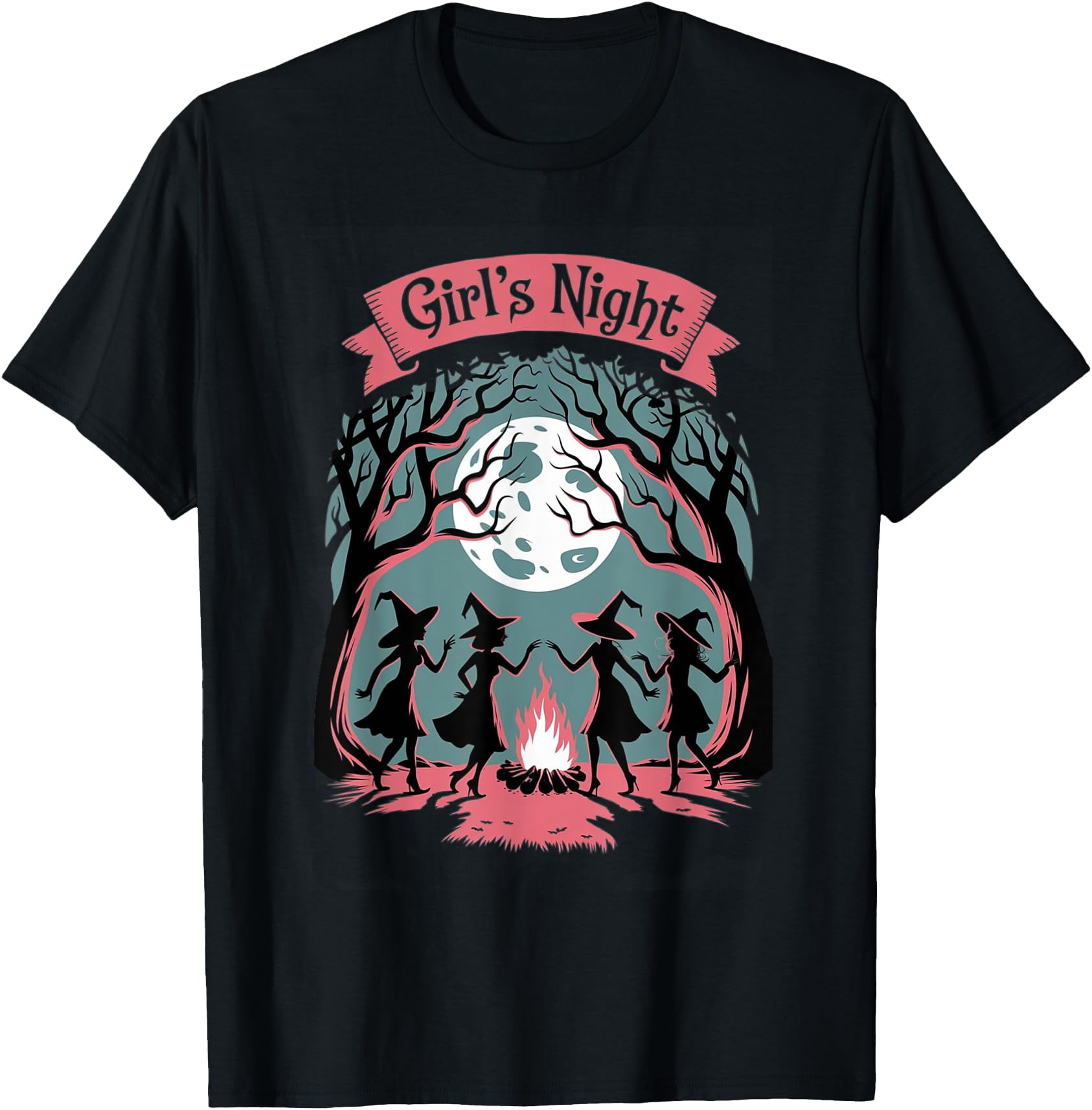 Hot Trending Tee With Girl'S Night Witch Coven Motif Spooky Fun Banner ...