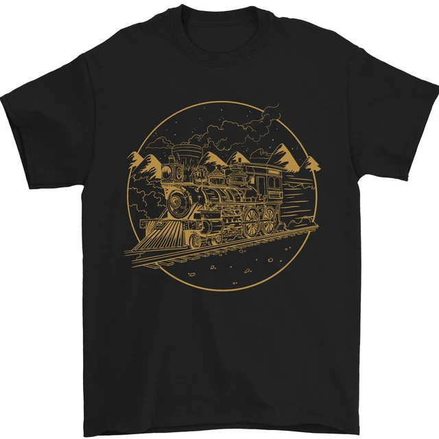 Hot Trending Tee With Gold Locomotive Steam Engine Train Spotter Mens ...