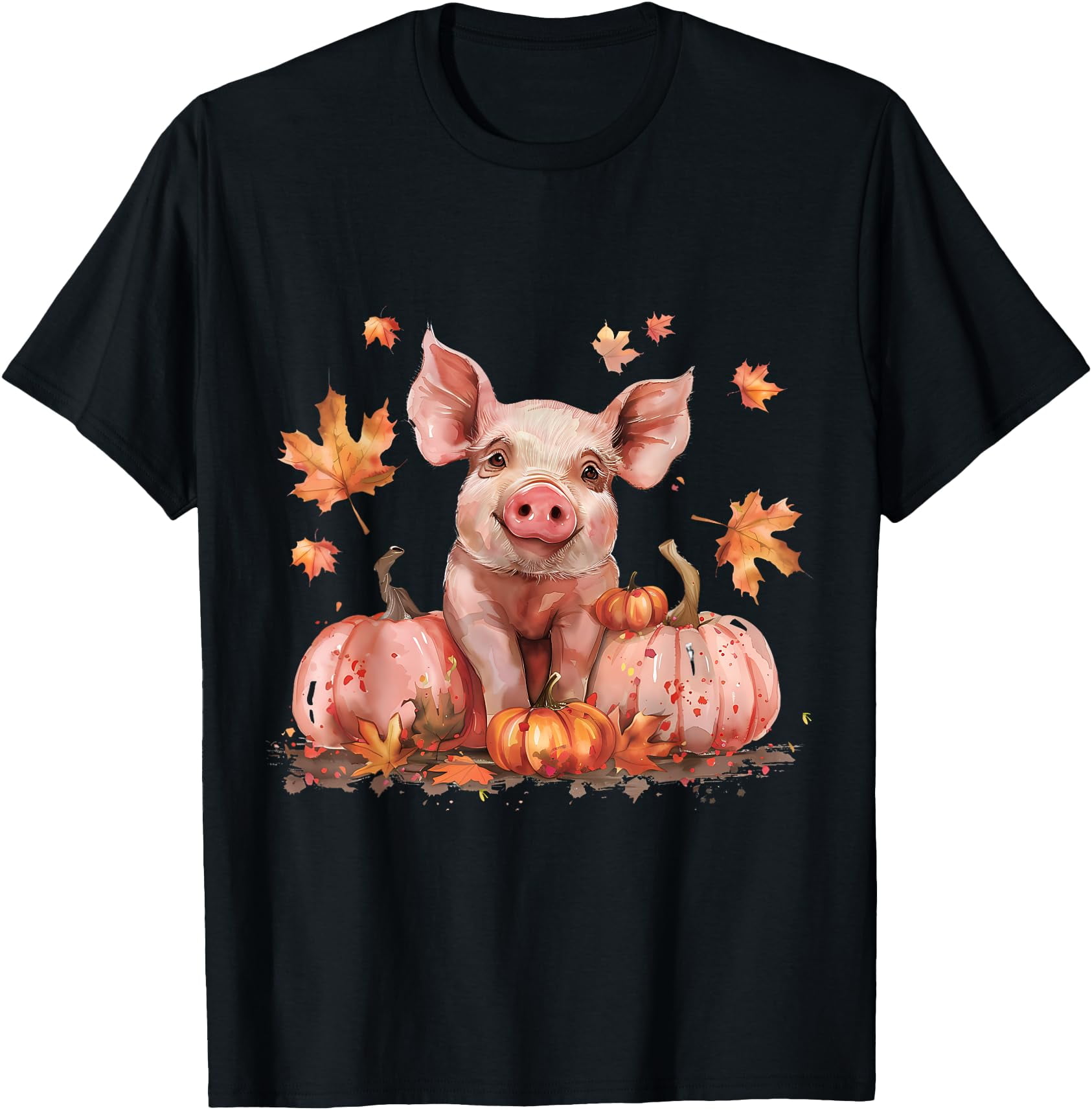 Hot Trending Tee With Halowen Pig Autumn Leaves Artwork Pumpkin ...