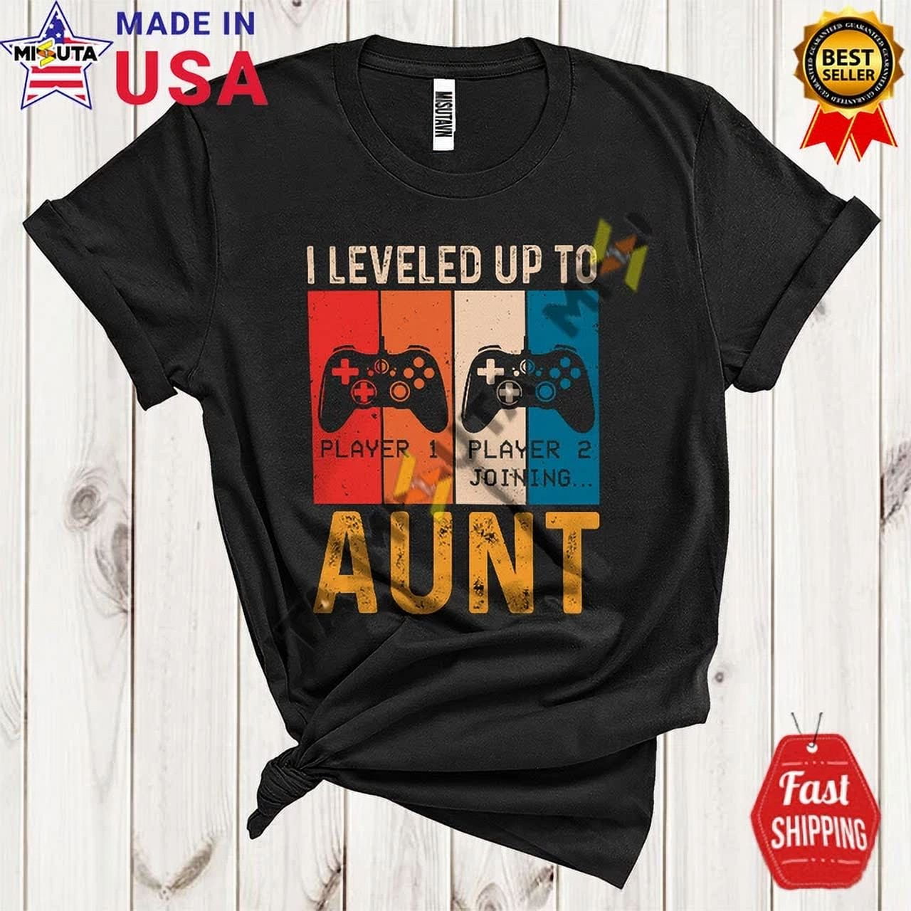 Hot Trending Tee With I Leveled Up To Aunt, Mother'S Day Vintage Retro, Pregnancy Gamer Shirt ...