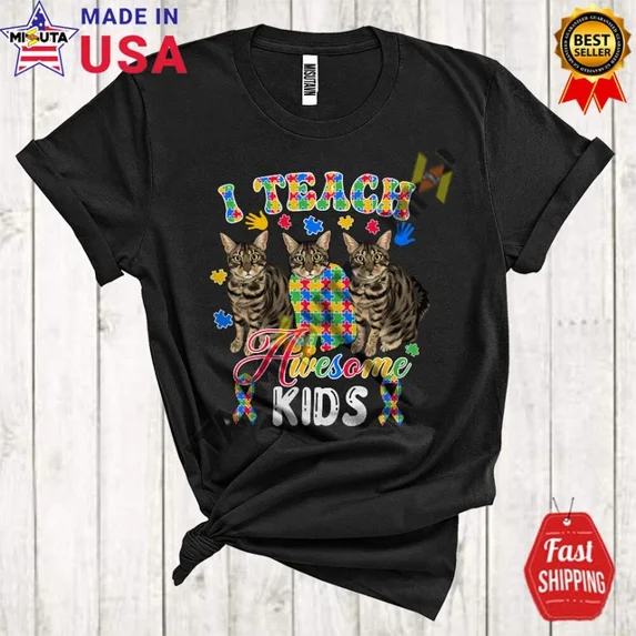 Hot Trending Tee With I Teach Awesome Cute Kids, Autism Three Puzzle ...