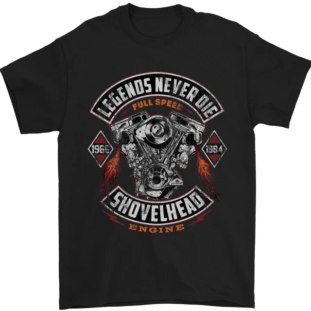 Hot Trending Tee With Legends Never Die Biker Motorbike Mens Womens S ...