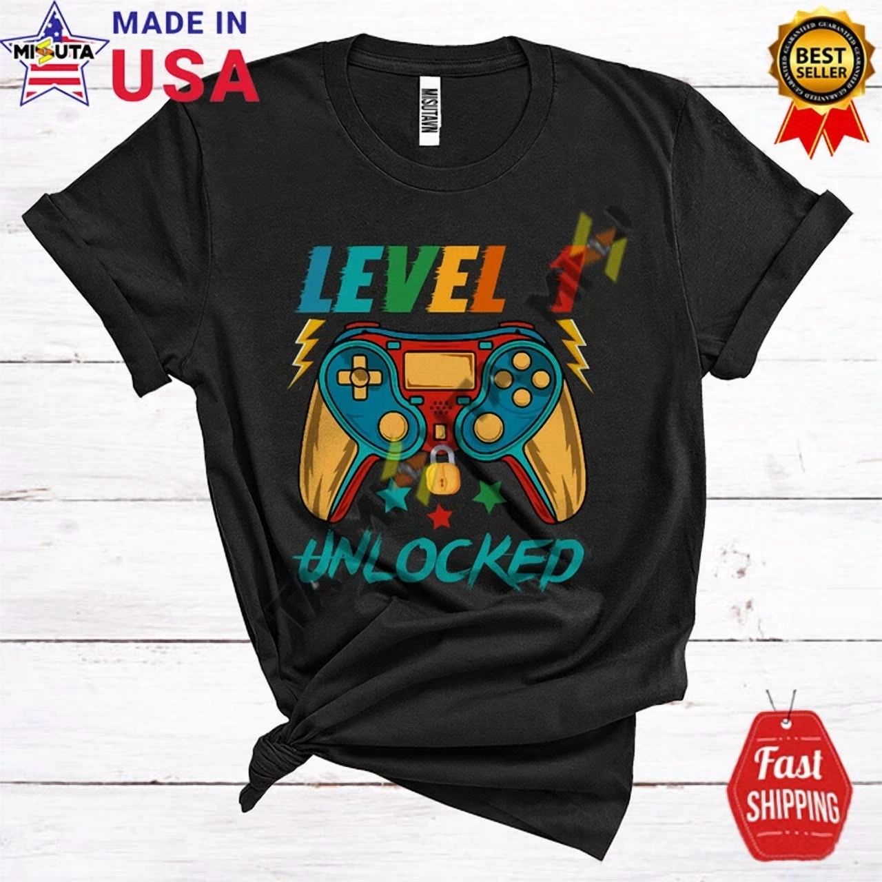 Hot Trending Tee With Level 1 Unlocked, 1St Birthday Vintage Games ...