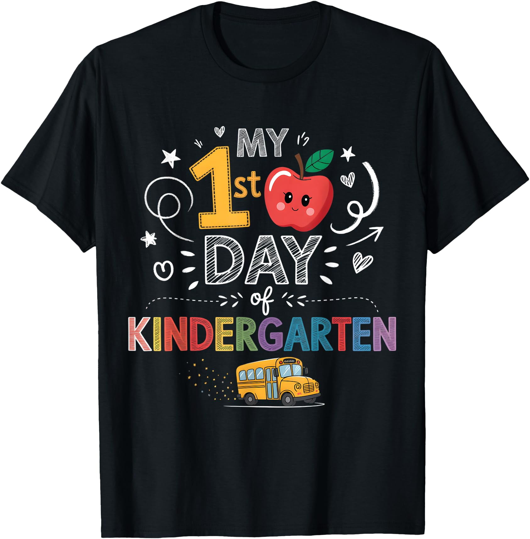 Hot Trending Tee With My First Day Of Kindergarten School Bus Apple Mom ...