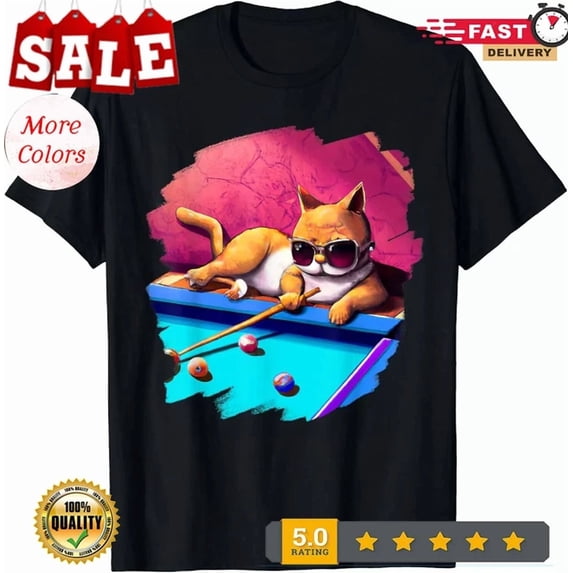 Hot Trending Tee With New Cat Playing Pool Billiards In Lounge Cool ...