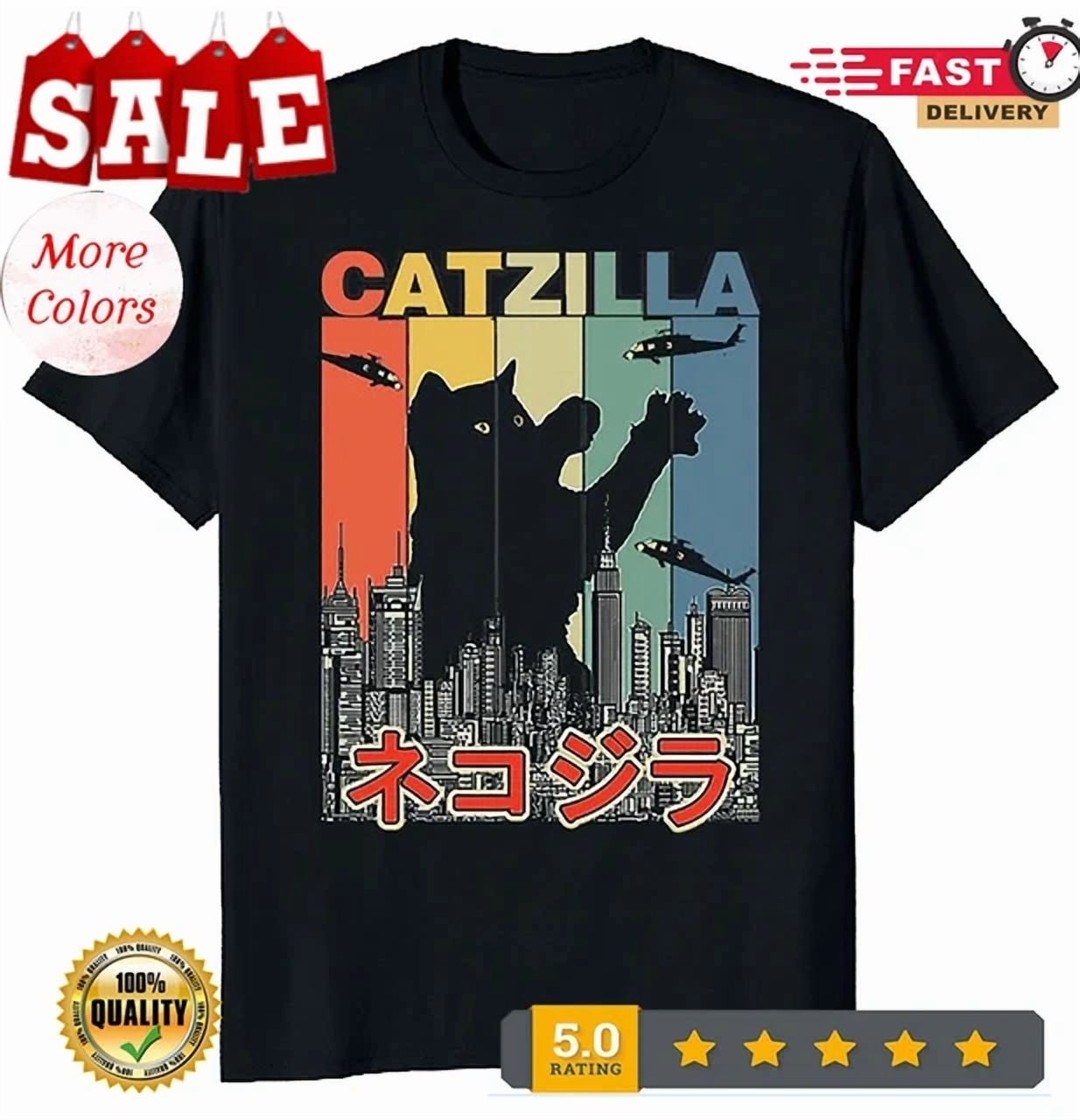Hot Trending Tee With New Limited Catzilla Japanese Vintage Cute Tee ...