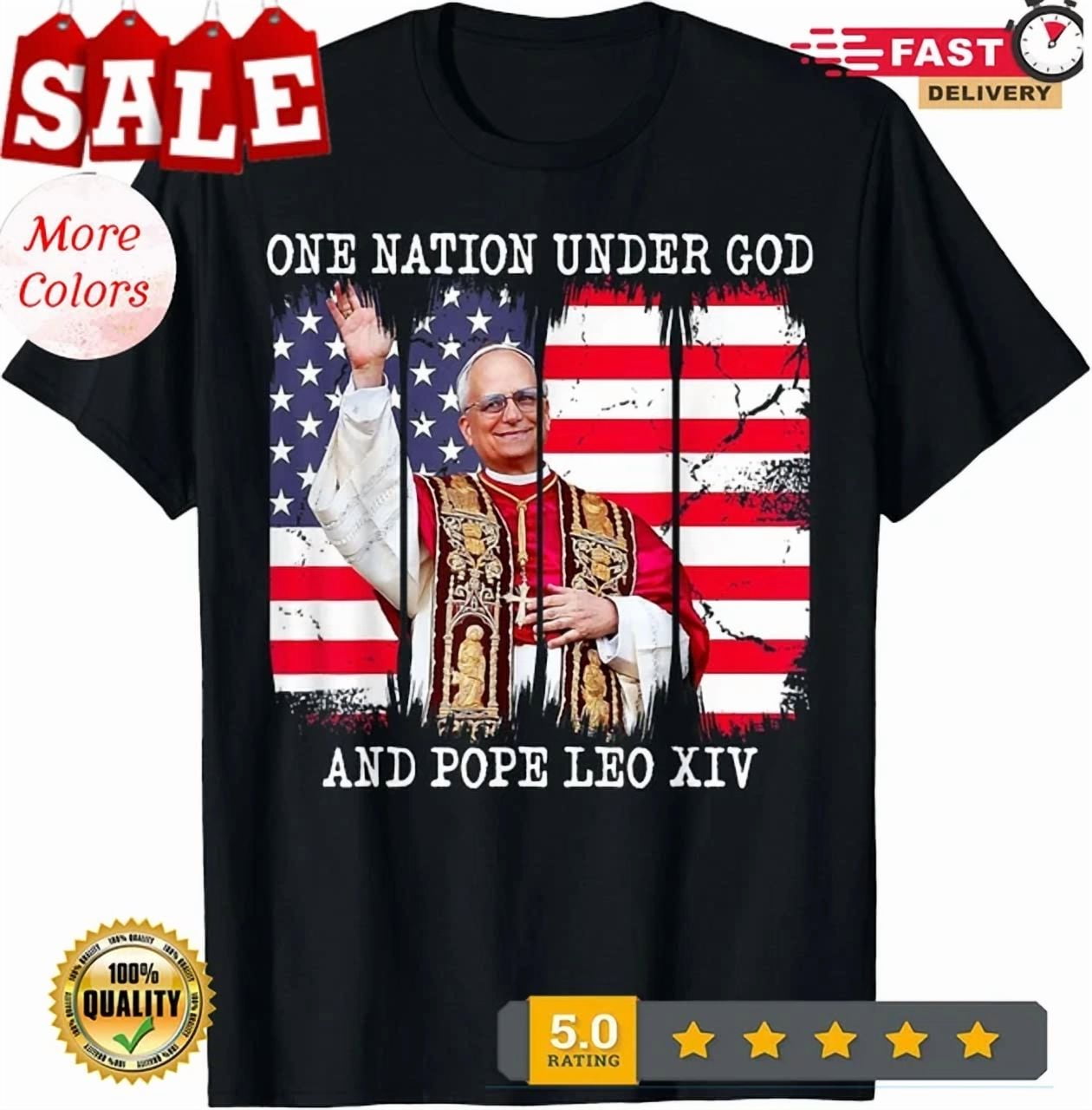 Hot Trending Tee With One Nation Under God Pope Leo Xiv Patriotic Christian Retro Unisex T-Shirt ...