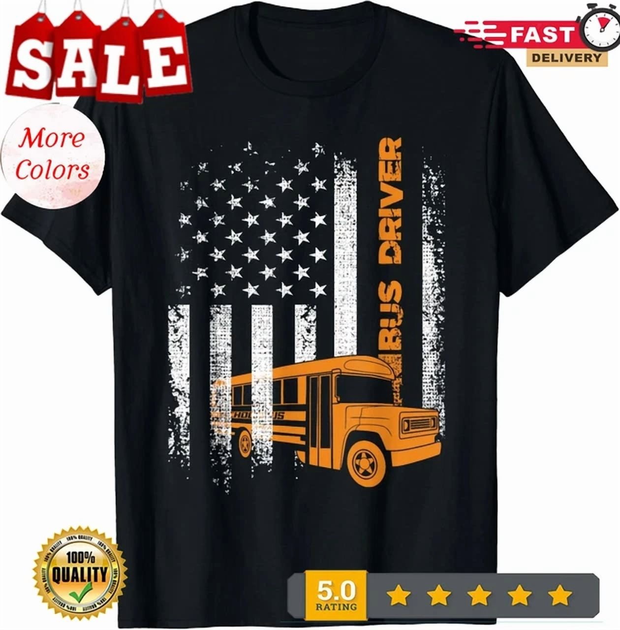 Hot Trending Tee With Patriotic Bus Driver Usa American Flag School Bus ...