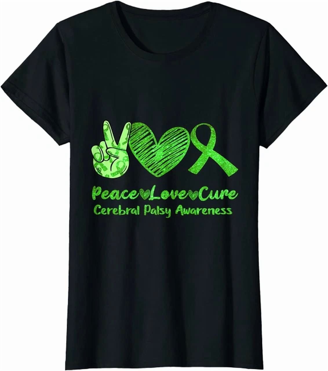 Hot Trending Tee With Peace Love Cure Cerebral Palsy T-Shirt Cp Support ...