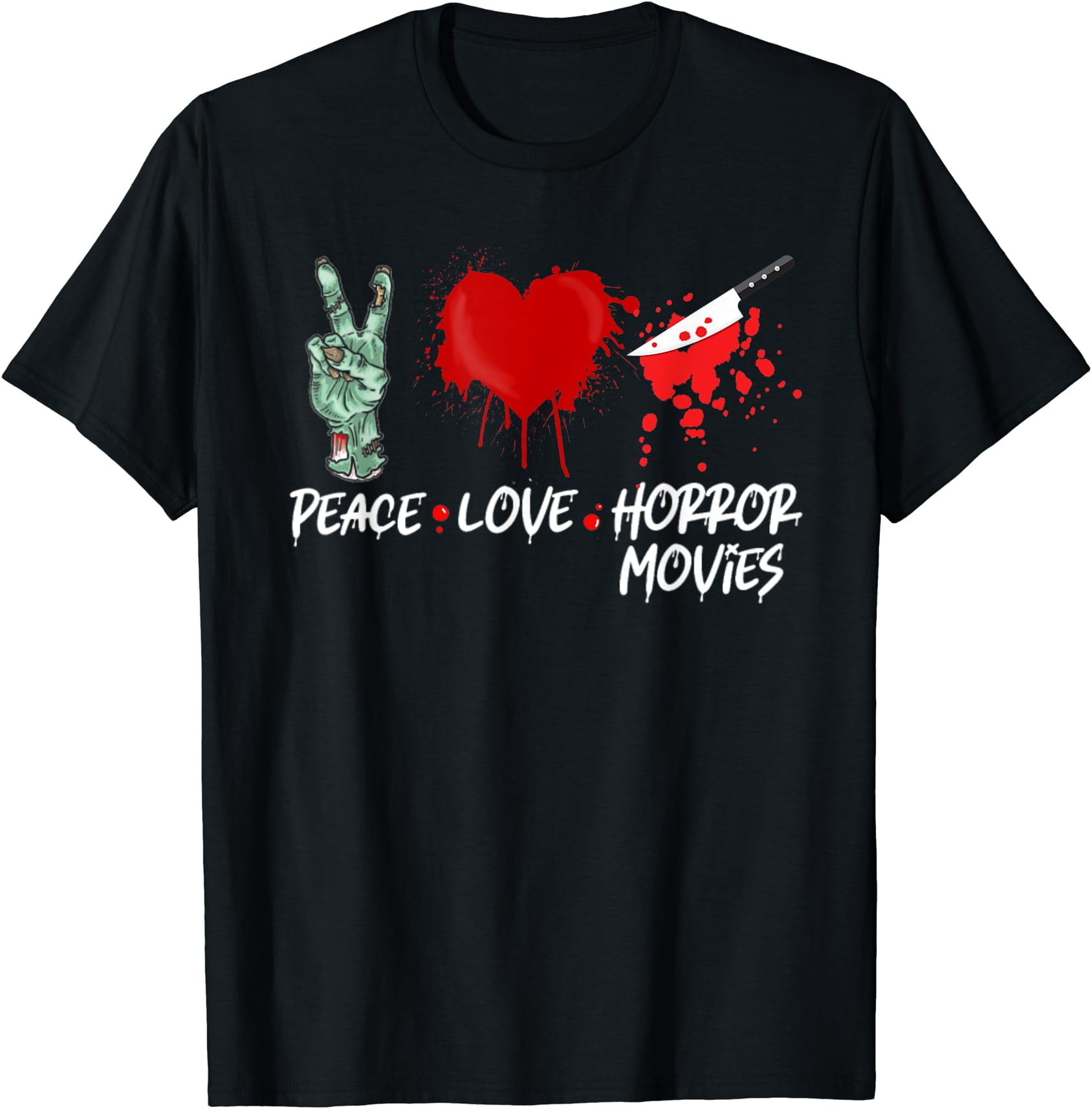 Hot Trending Tee With Peace Love Horror Movies Funny Halowen Men ...