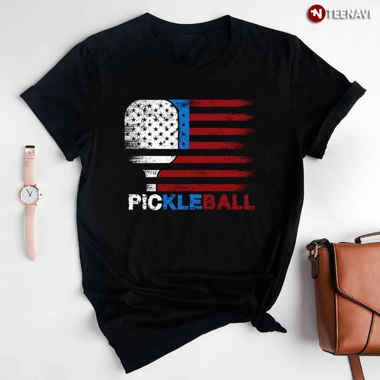 Hot Trending Tee With Pickleball Paddle American Flag Patriotic Usa T ...
