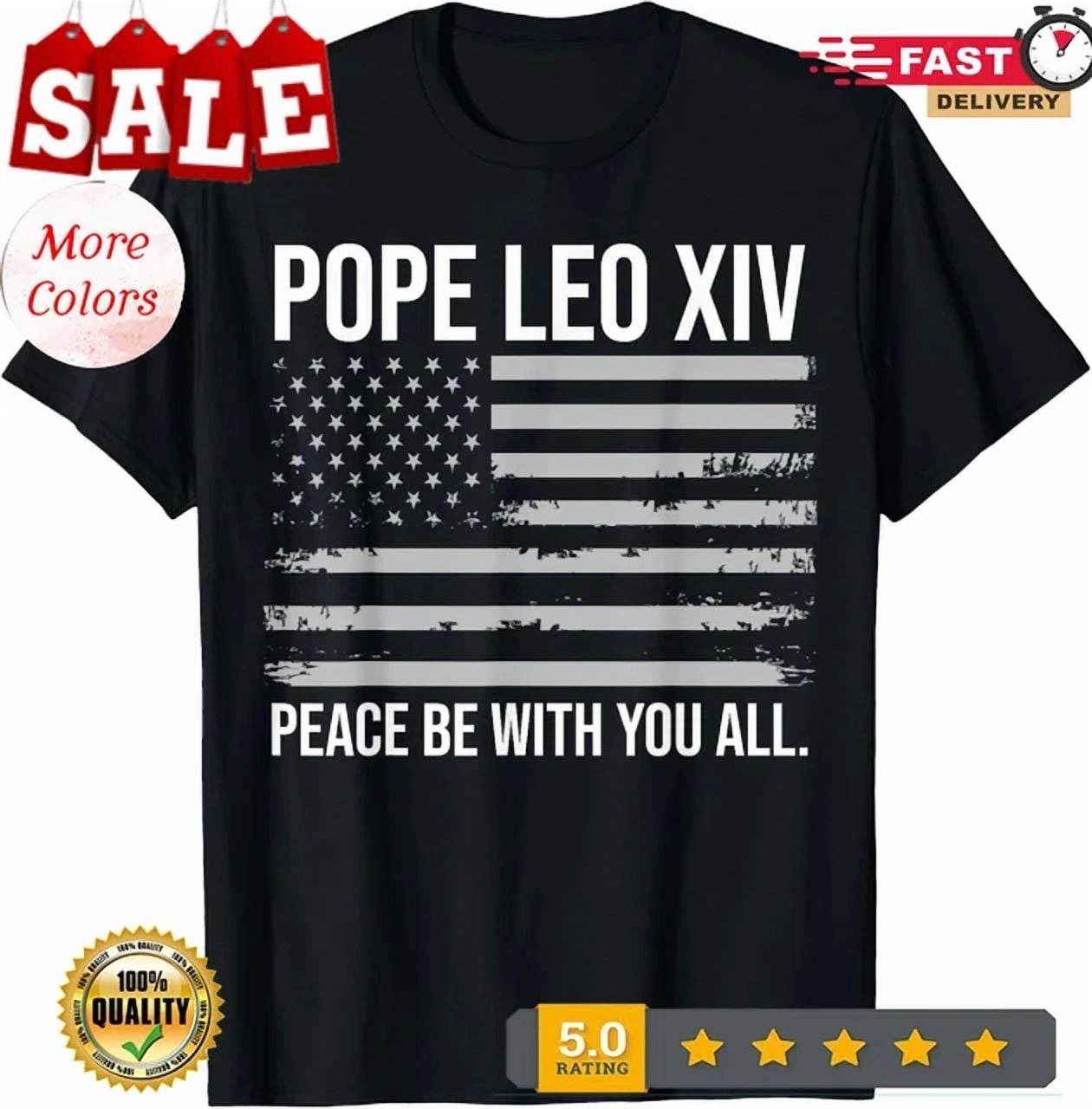 Hot Trending Tee With Pope Leo Xiv 14Th First American Pope Usa Vintage ...