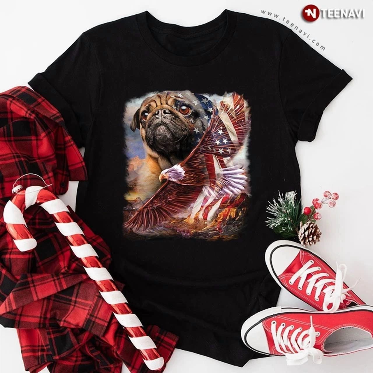 Hot Trending Tee With Pug Eagle American Flag 4Th Of July T-Shirt ...