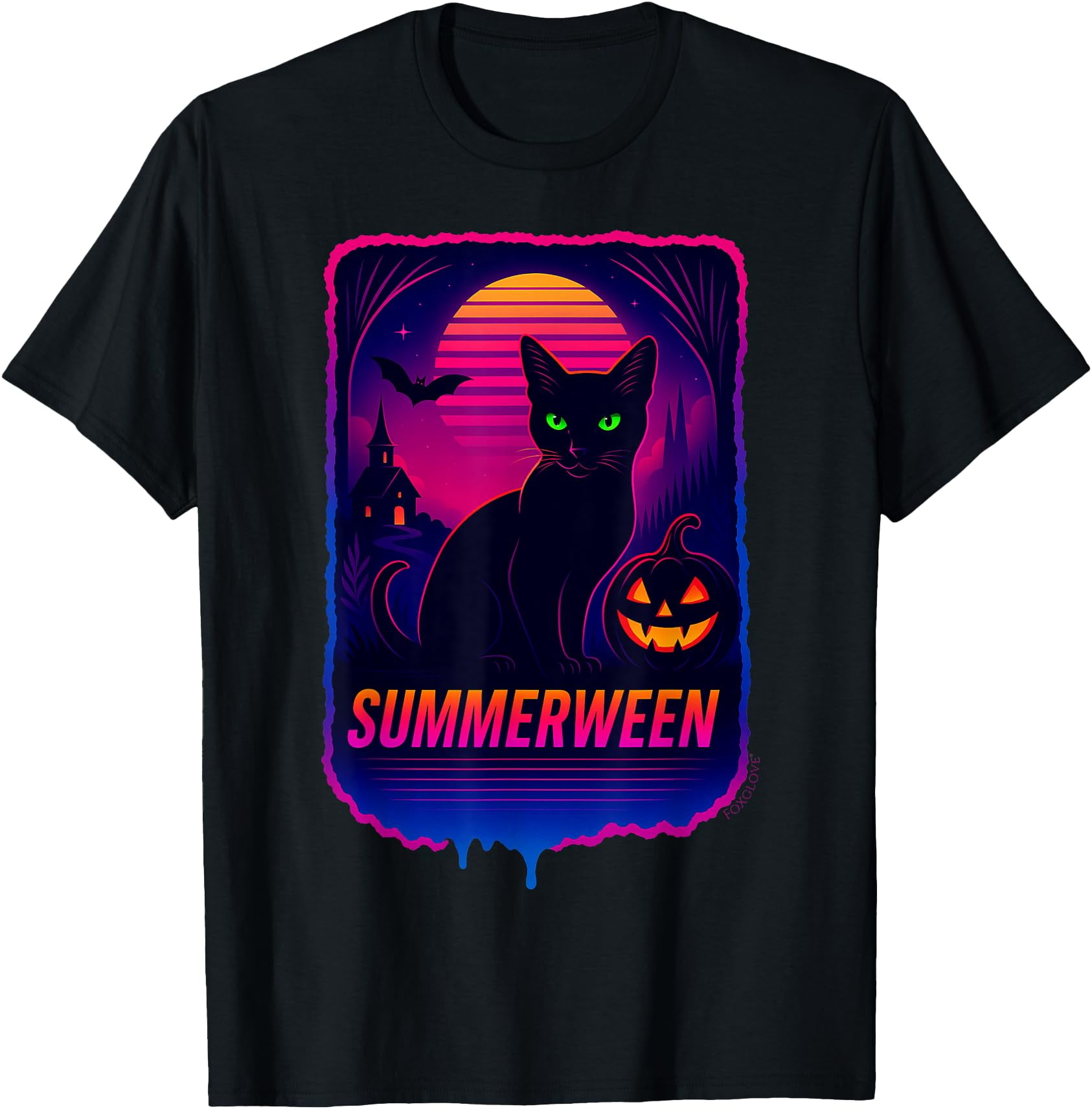 Hot Trending Tee With Retro Black Cat Synthwave Neon Spooky Goth Cute ...